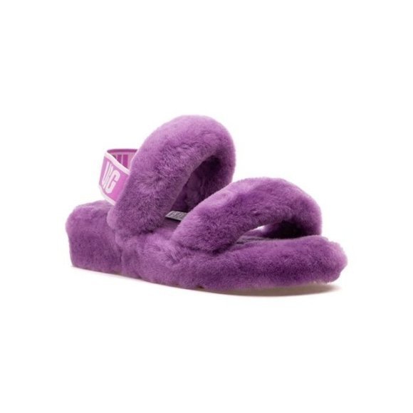 UGG | Shoes | Ugg Womens Purple Oh Yeah Slide Wool Fur Slippers Size 7 ...